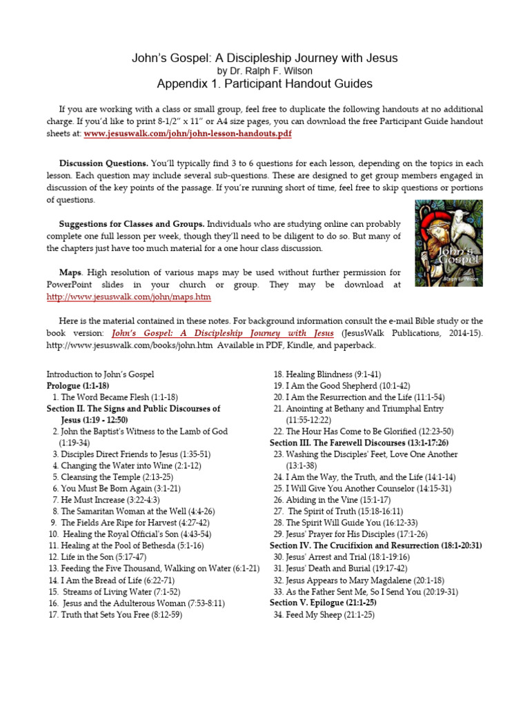 Jesuswalk John Lessons Handouts Easy | PDF | Jesus | Gospel Of John