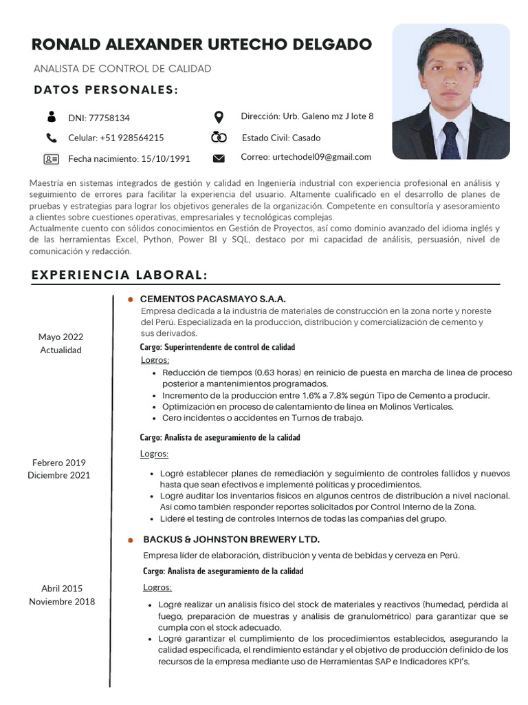 CV - Analista Urtecho Delgado | PDF | Calidad (comercial) | Business