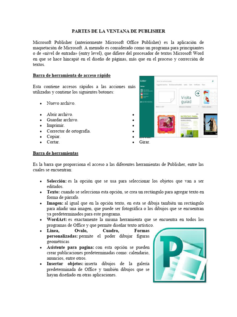 Partes de la Ventana de Publisher | PDF | Microsoft Office | Ventana ...