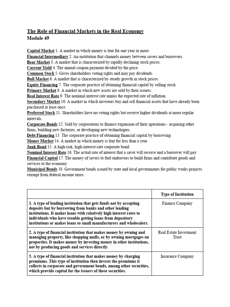 2023-10-30 Module 49 - The Role of Financial Markets in The Real ...