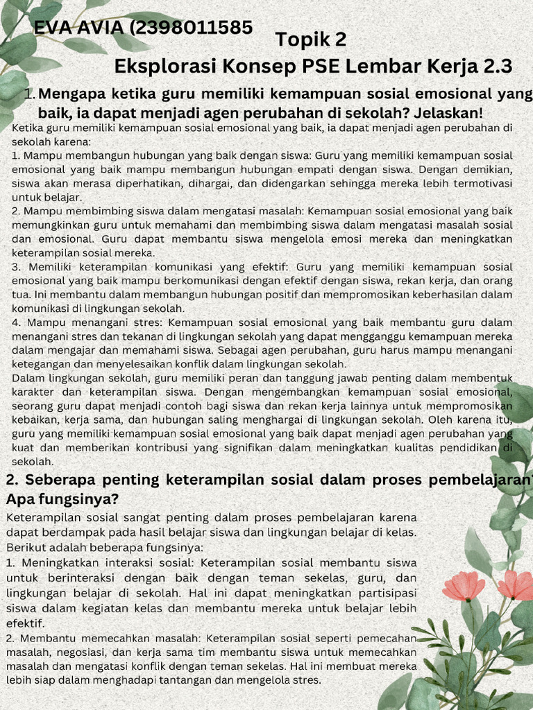 T2.Eksplorasi Konsep PSE Lembar Kerja 2.3 | PDF