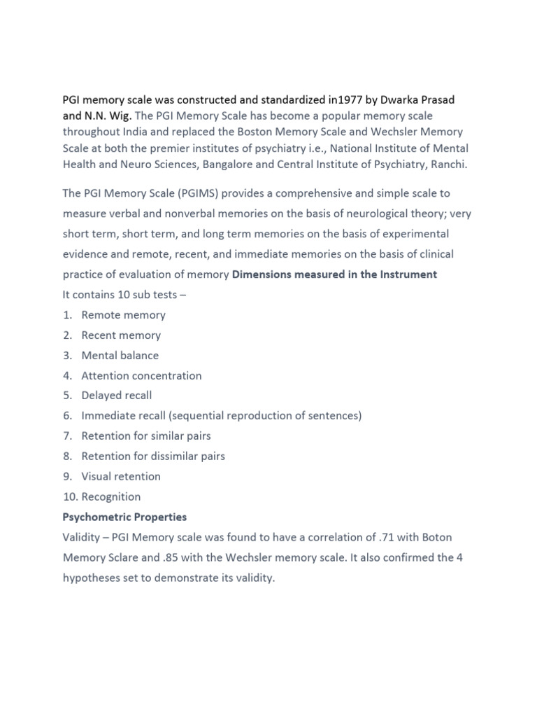 PGI Memory Scale PDF | PDF | Memory | Validity (Statistics)