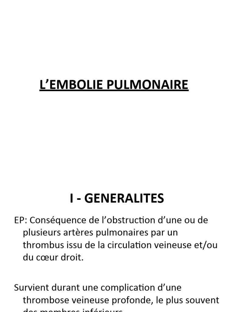 Embolie Pulmonaire | PDF | Maladies et troubles | Spécialités médicales
