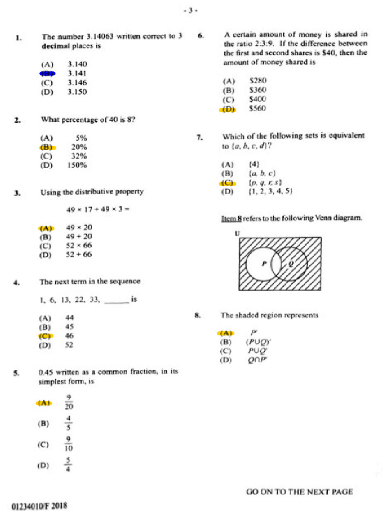 CSEC Mathematics June 2018 Paper 1 Student Solutions | PDF