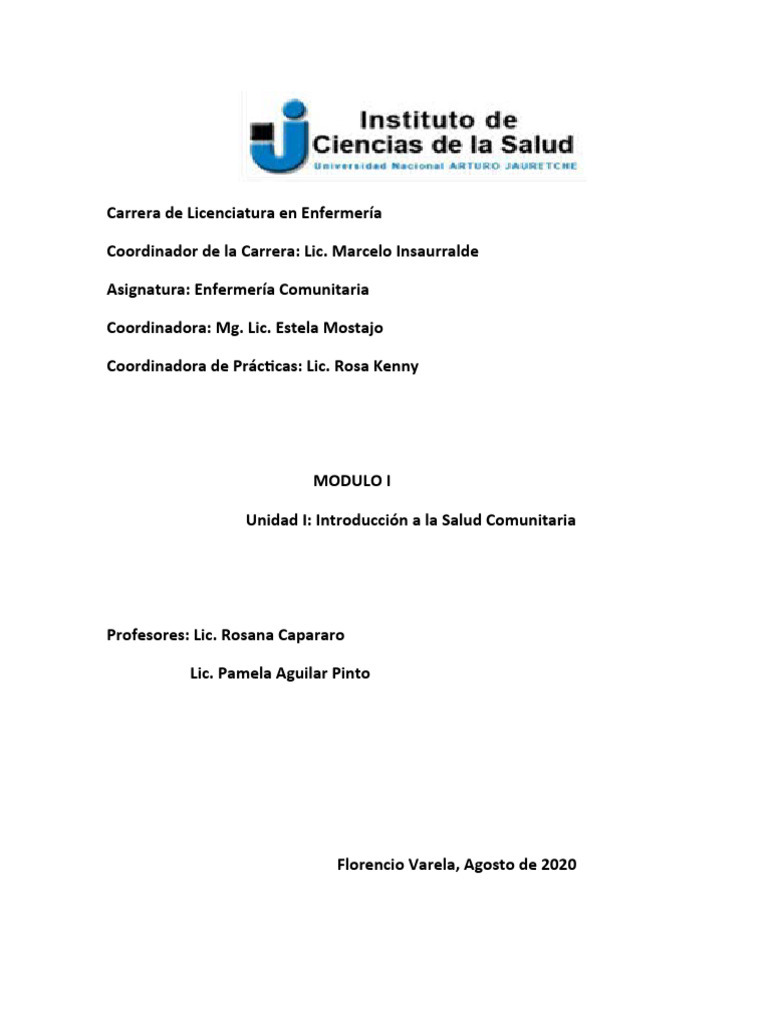 Enfermería Comunitaria Módulo 1 Unidad I | PDF | Salud pública | Comunidad