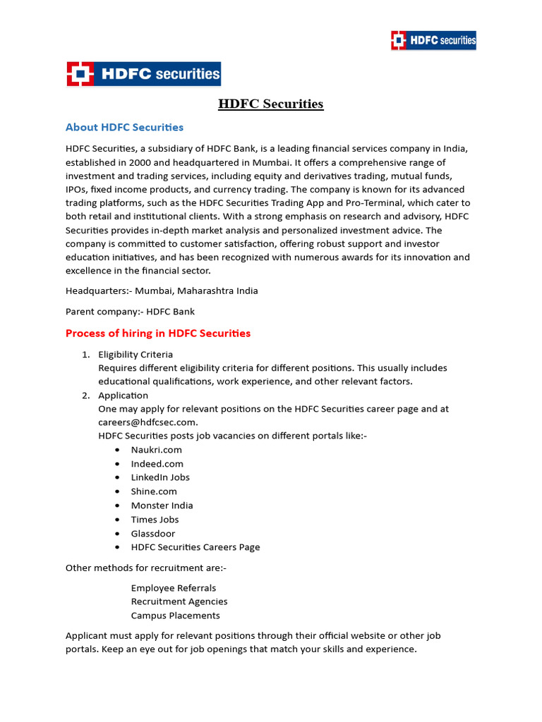 HDFC Securities Hiring Process Overview | PDF | Performance Indicator ...