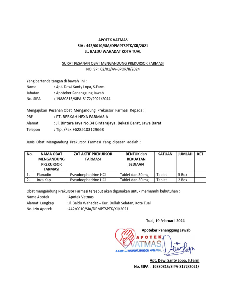 SP Obat Prekursor BHF 19 fEB 2024 | PDF | Kesehatan Holistik