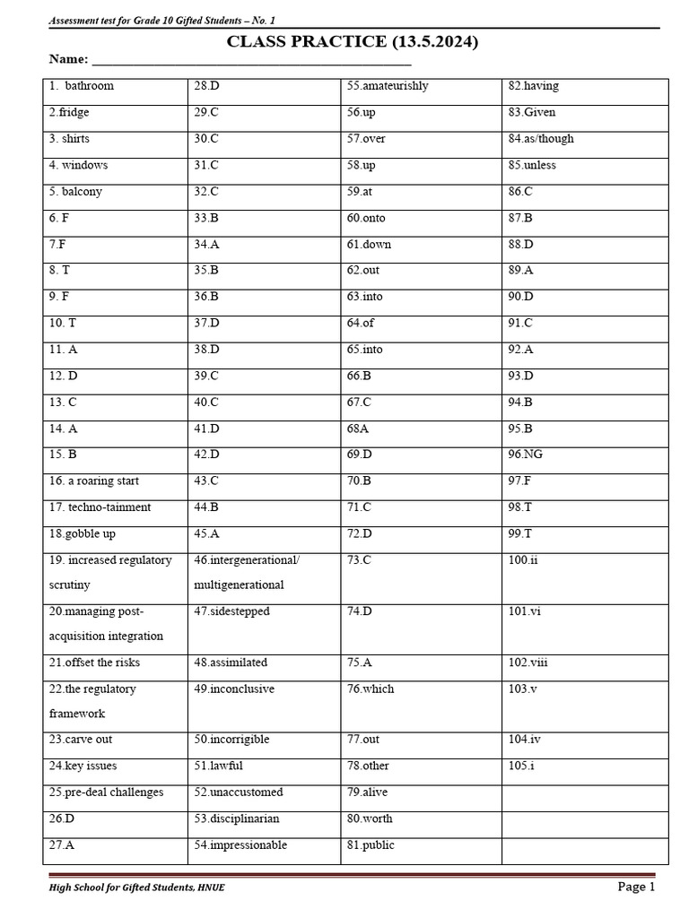 Answer Key - Class Practice (13.5.2024) | PDF