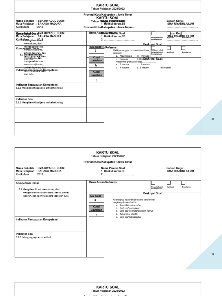 Kartu Soal USP 2021-2022 Baru | PDF