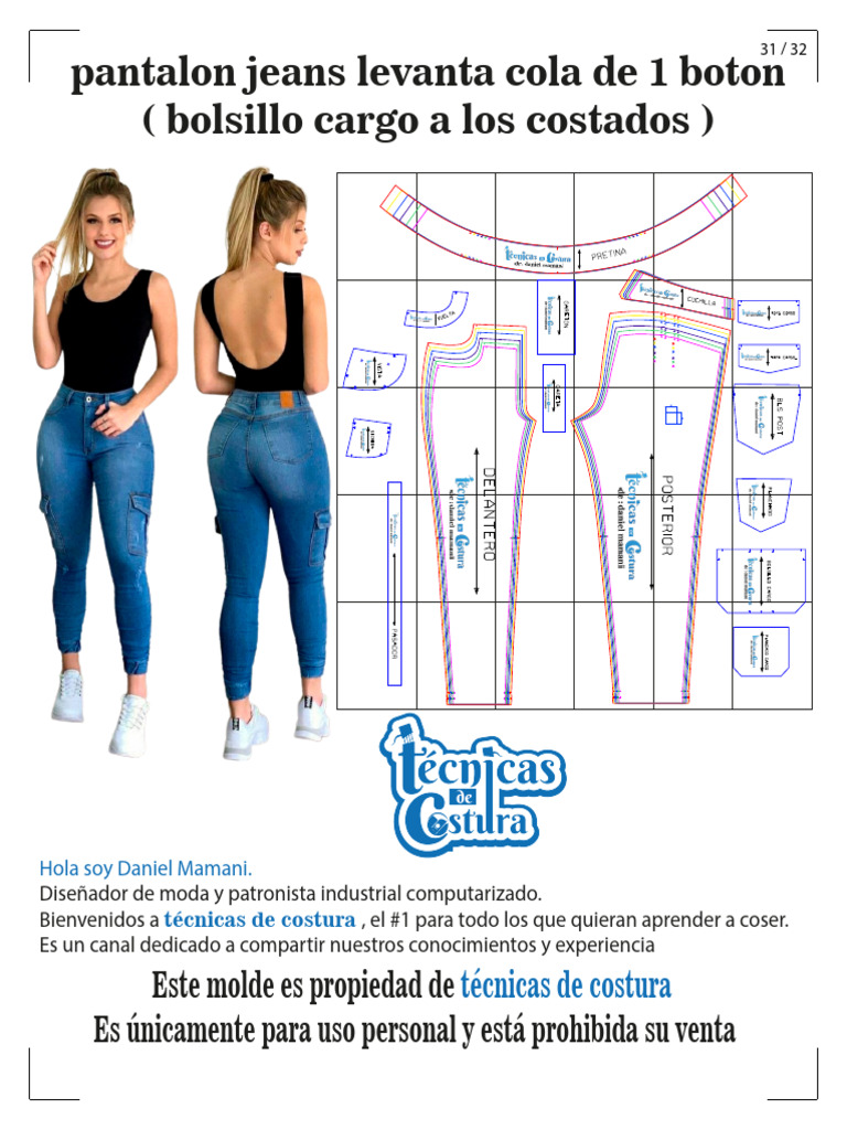 Pantalon Jeans Con Cargo de 1 Boton para Dama PDF | PDF | Hogar, jardinería y bricolaje | Estilo ...