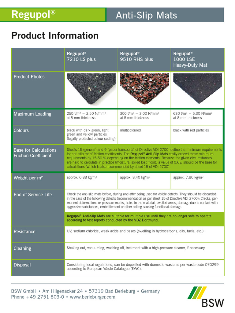 Product Information Regupol Anti-Slip Mats | PDF | Friction | Materials