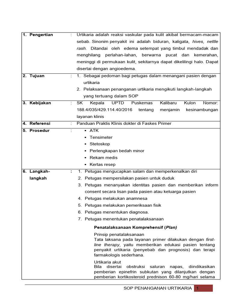 SOP URTIKARIA 1 | PDF