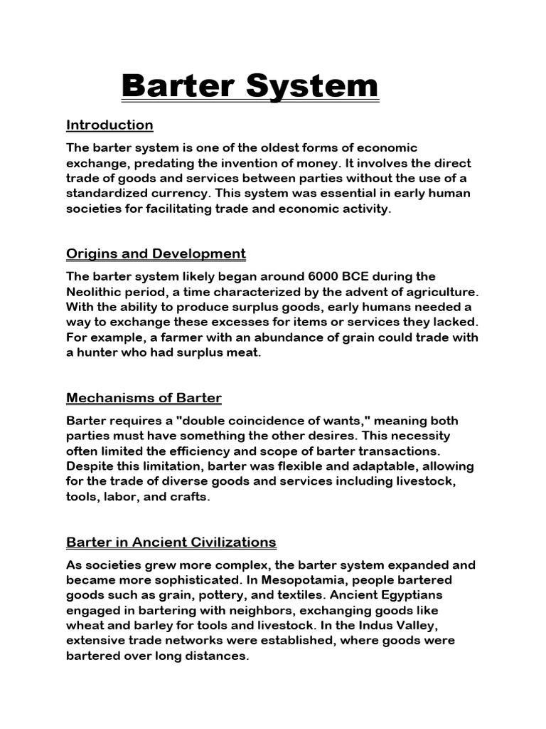 Barter System and Introduction To Money | PDF | Money | Barter