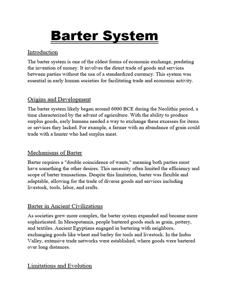 Barter System | PDF | Money | Barter