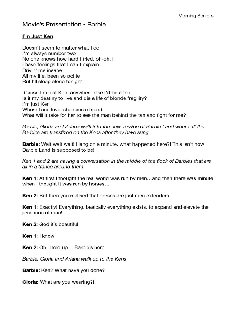 Barbie Concept Script and Lyrics | PDF