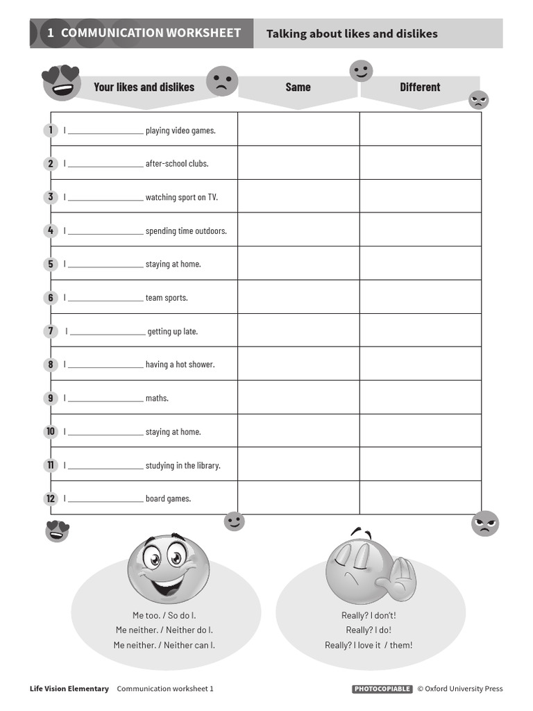 Life Vision Elem Comm Worksheet U1 | PDF