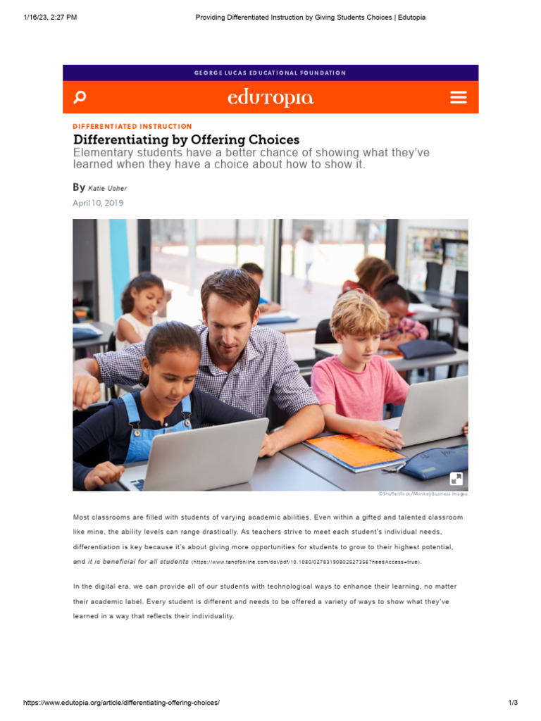Providing Differentiated Instruction by Giving Students Choices - Edutopia | PDF ...