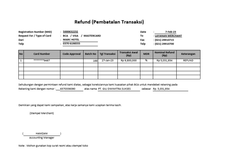 Form Refund BCA | PDF