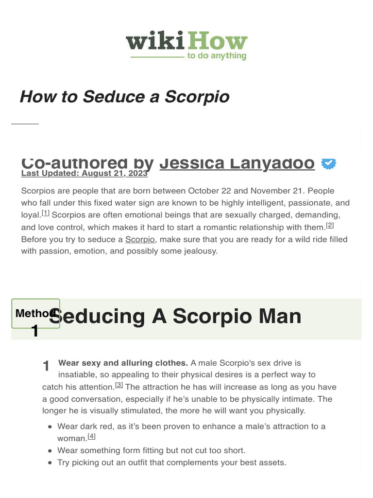 3 Ways To Seduce A Scorpio Wikihow Pdf Seduction Flirting