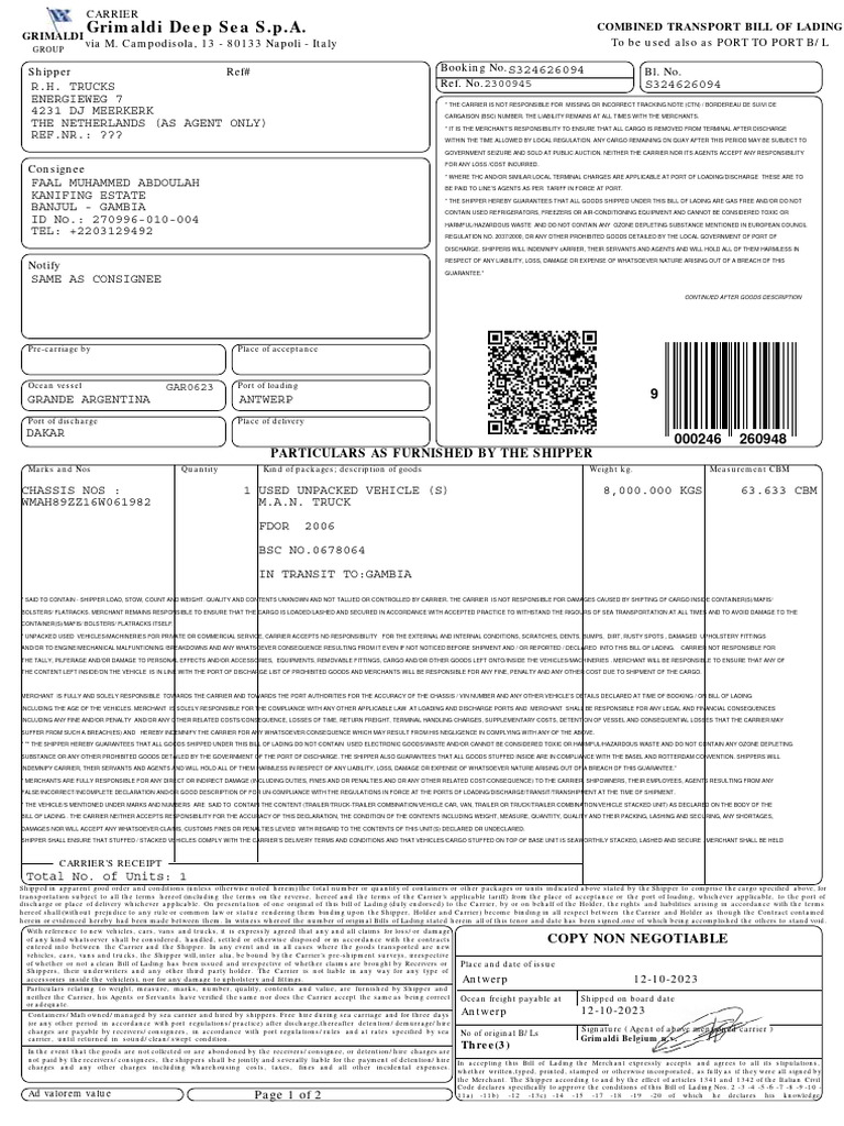 Particulars As Furnished by The Shipper: Carrier'S Receipt | PDF ...
