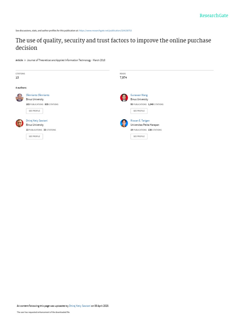The Use of Quality, Security and Trust Factors To Improve The Online Purchase Decision | PDF ...