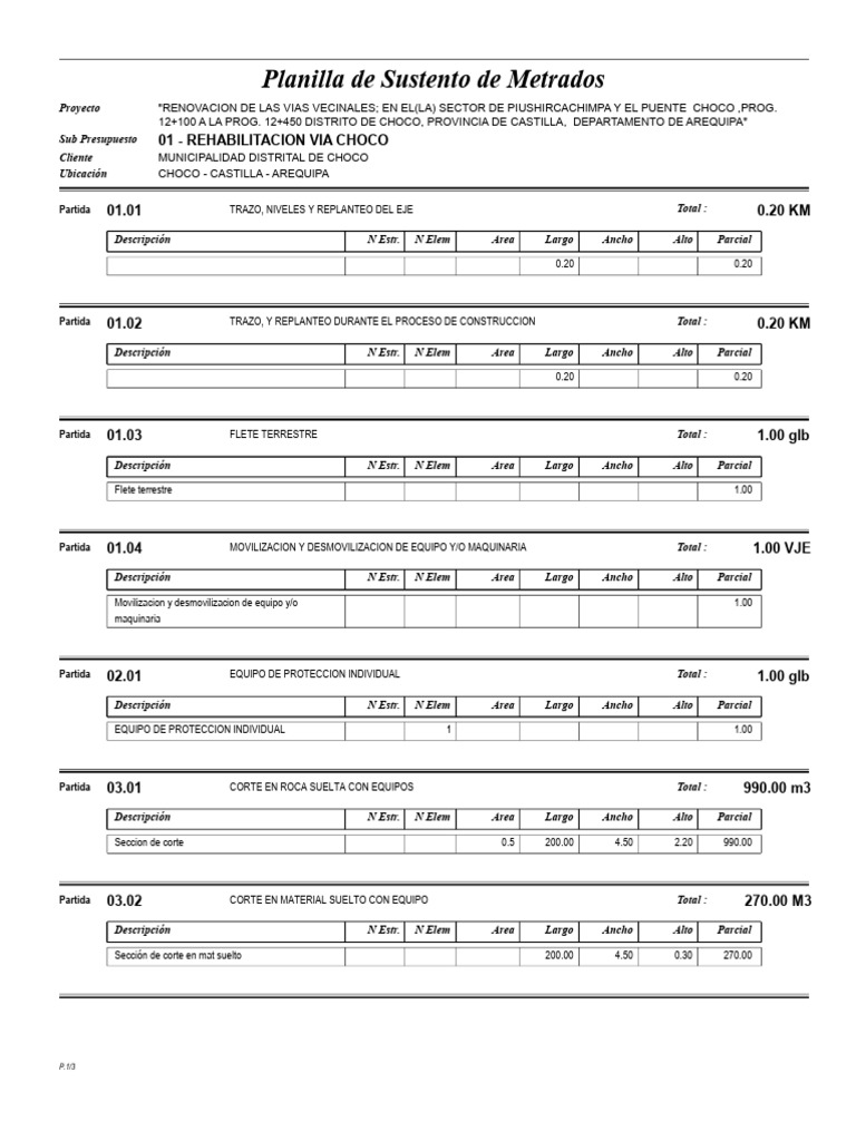 Planilla de Metrados | PDF