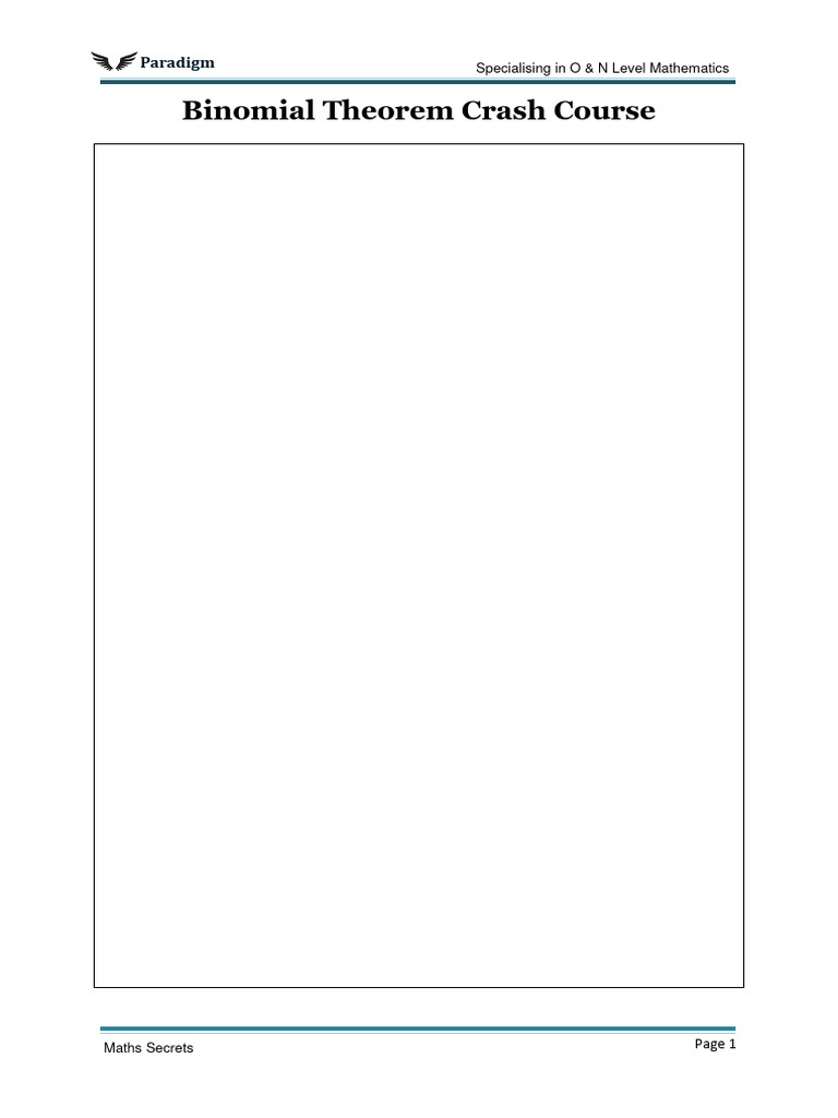 Sec 4 A Math Binomial Theorem | PDF | Mathematics | Complex Analysis