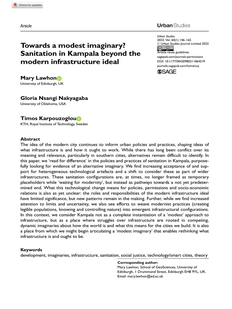 Towards A Modest Imaginary Sanitation in Kampala Beyond The Modern Infrastructure Ideal ...