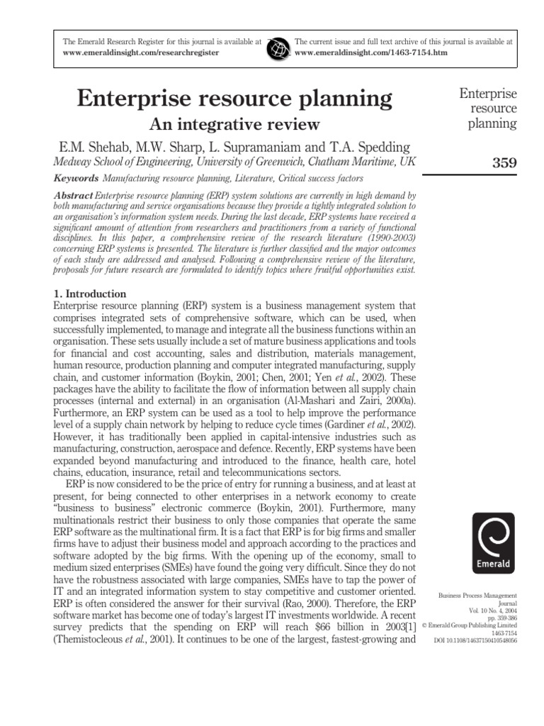 Enterprise Resource Planning An Integrat | PDF | Enterprise Resource Planning | Supply Chain