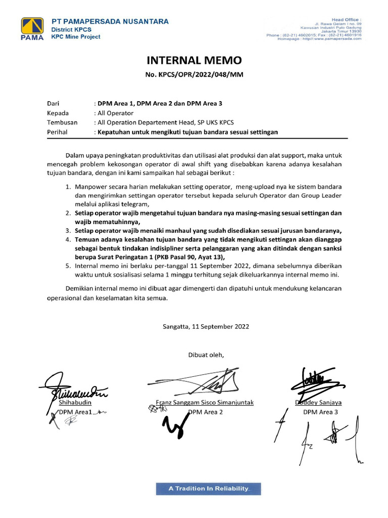 Internal Memo Kepatuhan Untuk Mengikuti Tujuan Bandara Sesuai Settingan ...