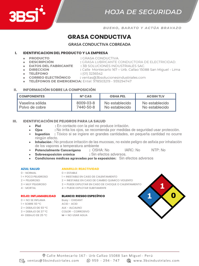 Grasa Conductiva-Hoja de Seguridad | PDF | Agua | Laboratorios