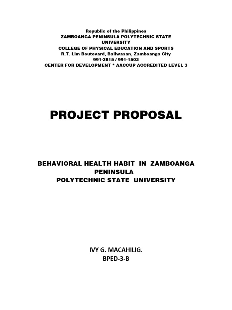 Project Proposal: Behavioral Health Habit in Zamboanga Peninsula Polytechnic State University | PDF