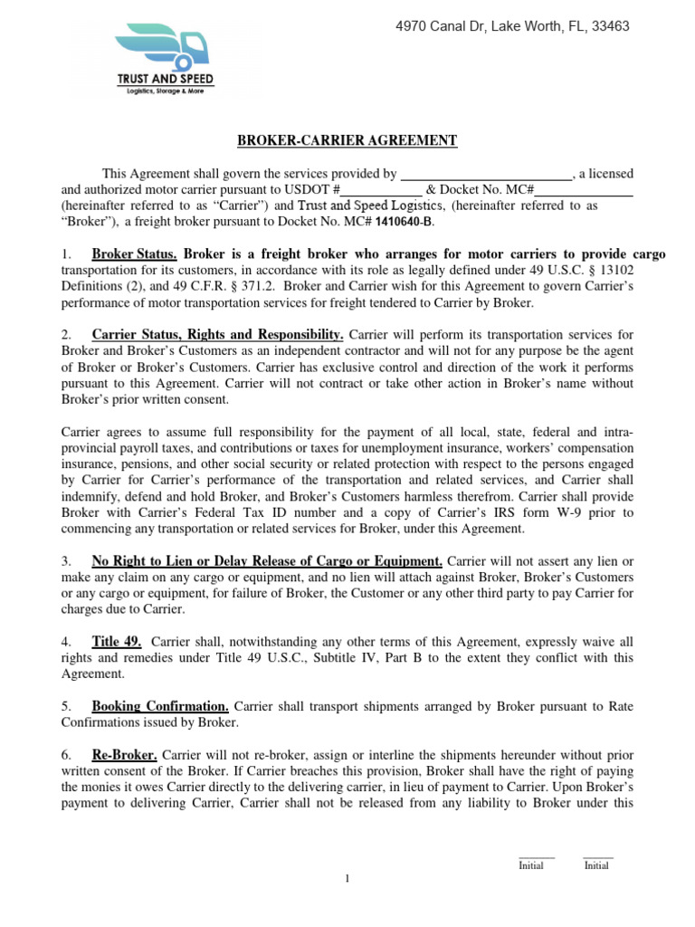 Carrier Packet-TrustandSpeed | PDF | Indemnity | Insurance