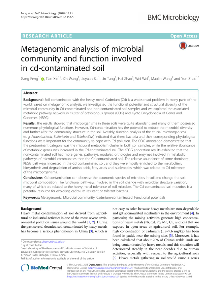 Metagenomic Analysis of Microbial Community and Function Involved in Cd-Contaminated Soil | PDF ...