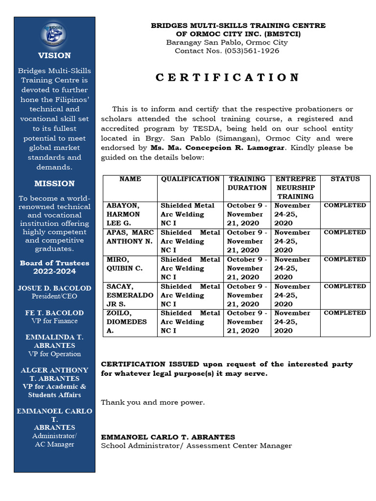 Letter Certification For Scholar | PDF | Educational Stages ...