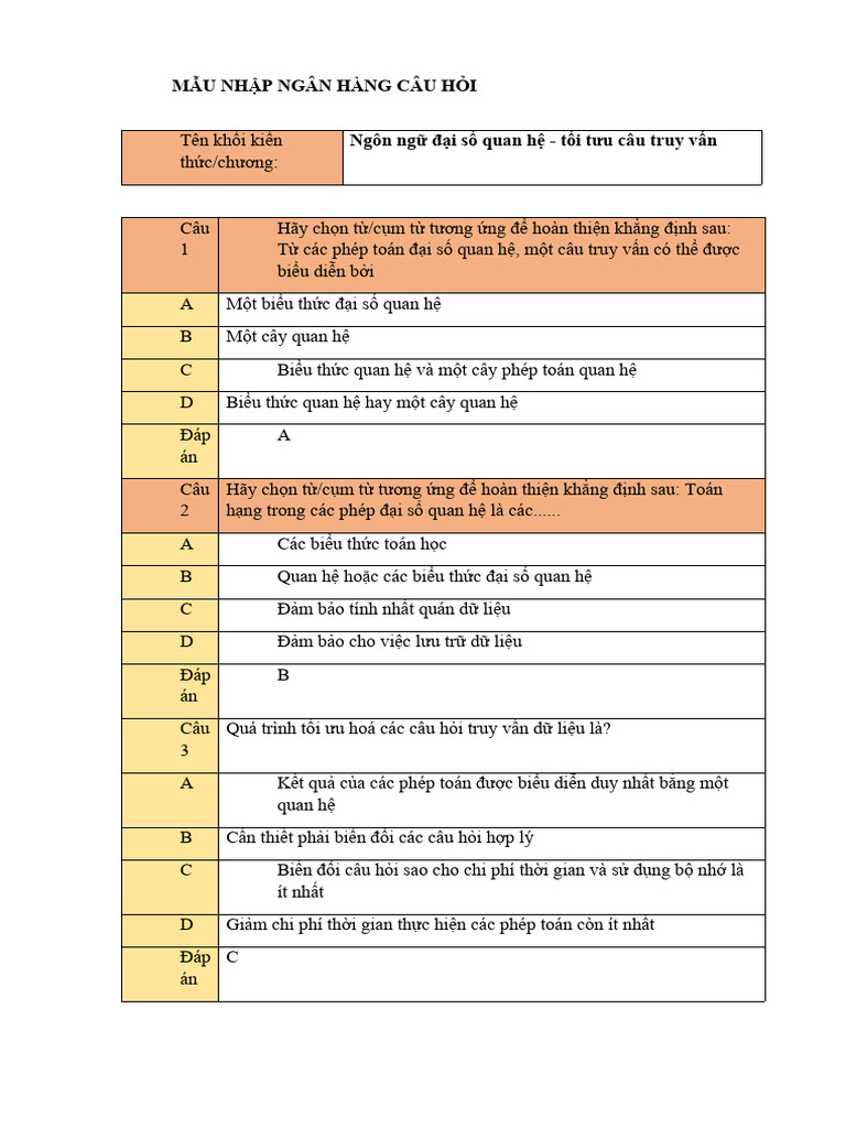 1.mau Nhap Cau Hoi Vao Phan Mem - Ngon Ngu Dai So Quan He - Toi Uu Cau ...