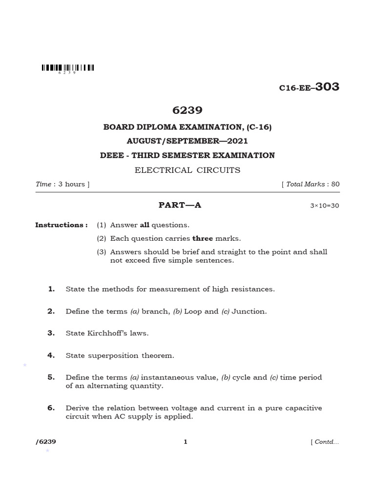 Electrical Circuits Pyq (Aug-Sept 2021) | PDF | Electrical Network | Inductor