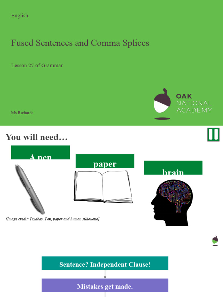 Fused Sentences and Comma Splices c4w6cc Presentation | PDF | Subject ...
