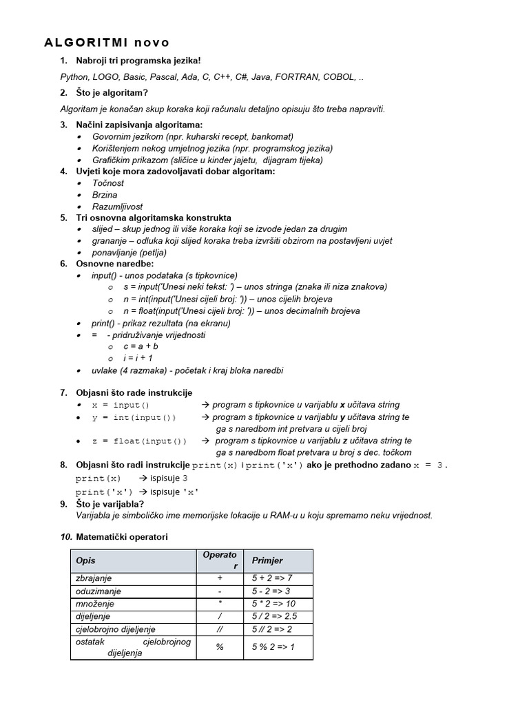 4 NOVO Pitanja Za Ponavljanje Algoritmi | PDF