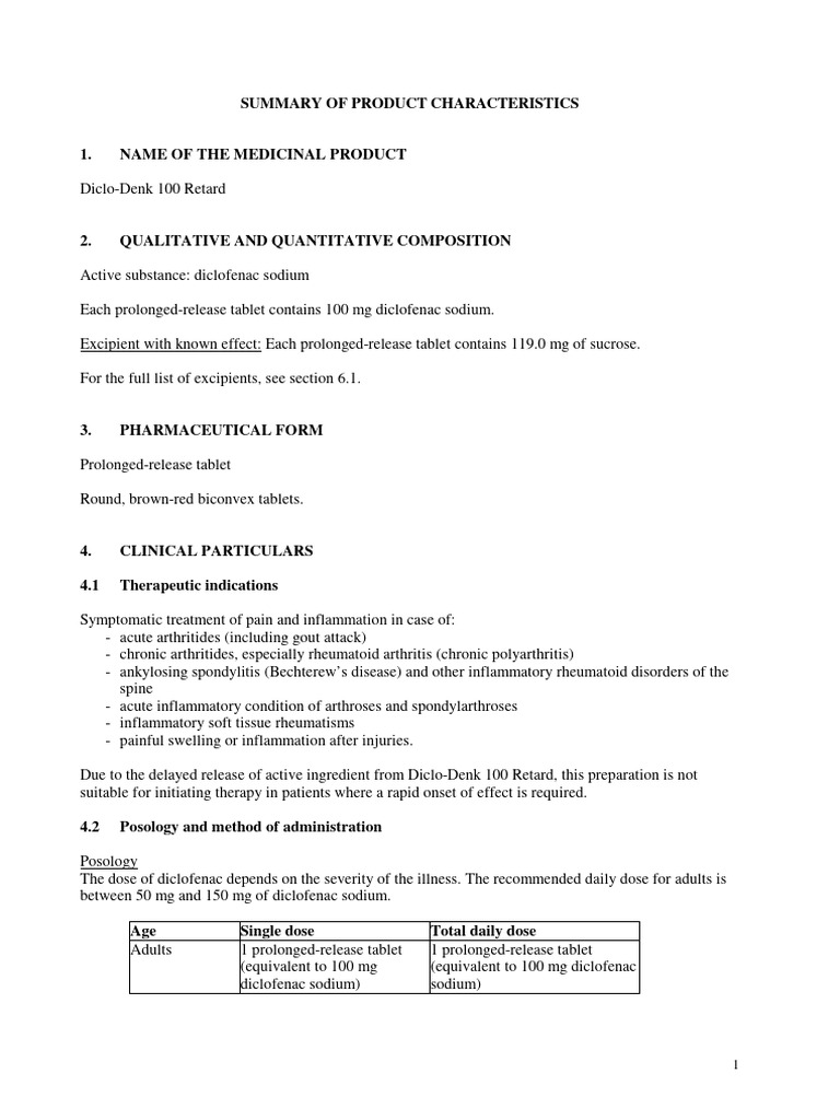 Diclo-Denk 100 Retard: Uses & Dosage | PDF | Nonsteroidal Anti ...
