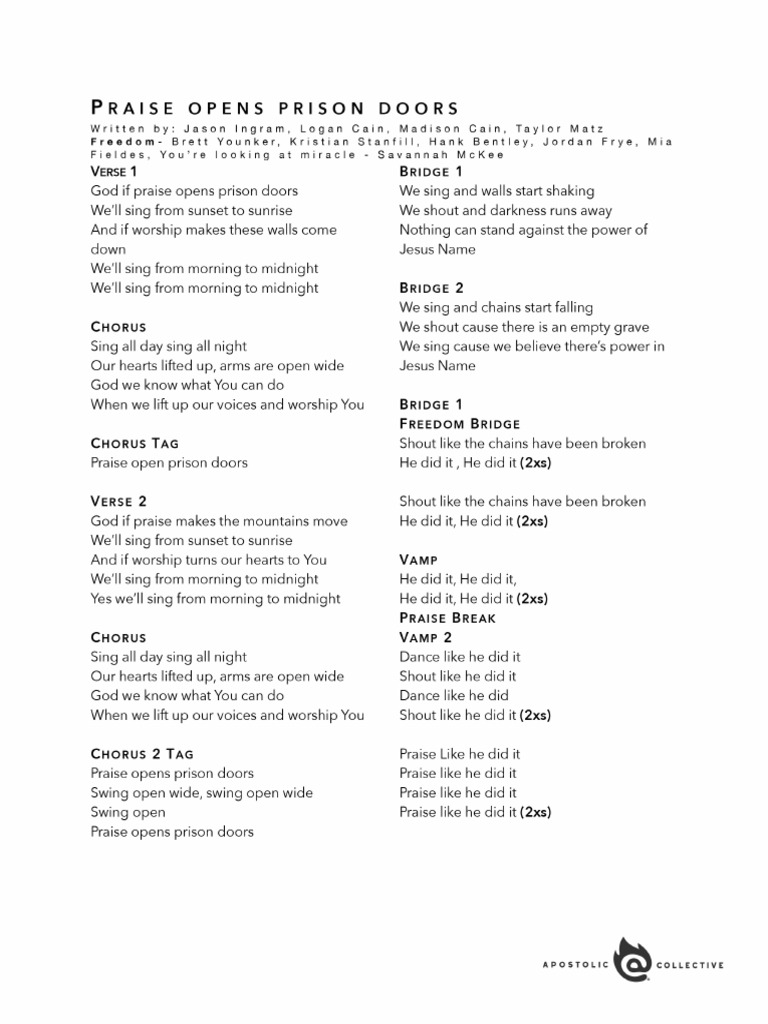 Praise Opens Prison Doors Lyrics Pdf