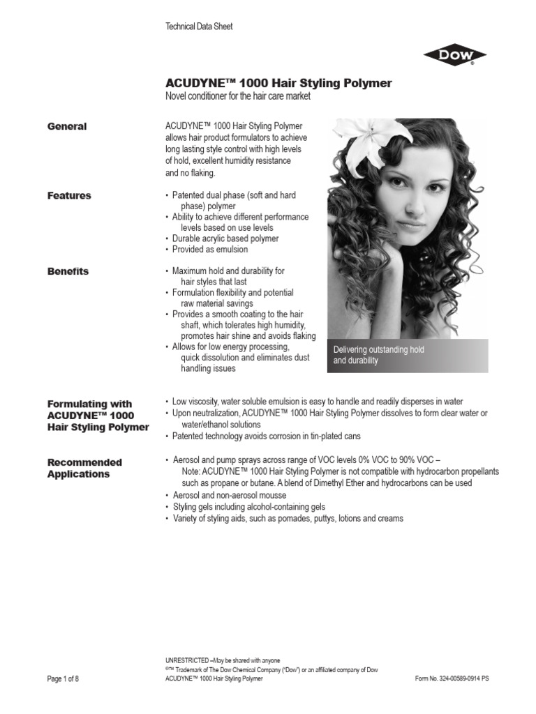 324 00589 01 Acudyne 1000 Hair Styling Polymer | PDF | Materials ...