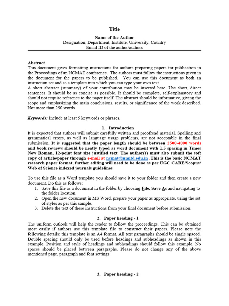 NCMAT Paper Formatting Guide | PDF | Paragraph | Microsoft Word