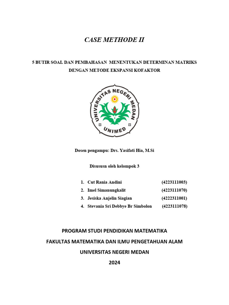 Determinan Matriks dengan Ekspansi Kofaktor | PDF | Metode & Bahan Ajar