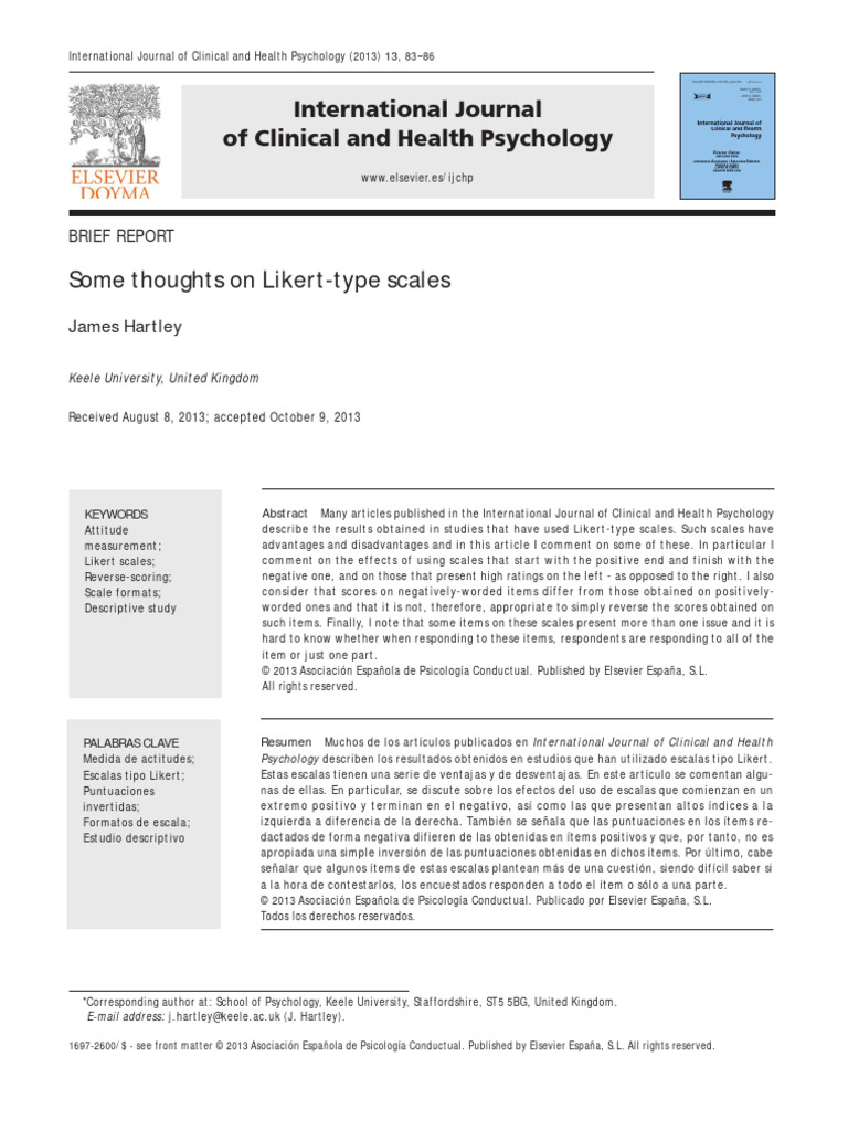 Hartley. Some Thoughts Likert | PDF | Likert Scale | Psychology