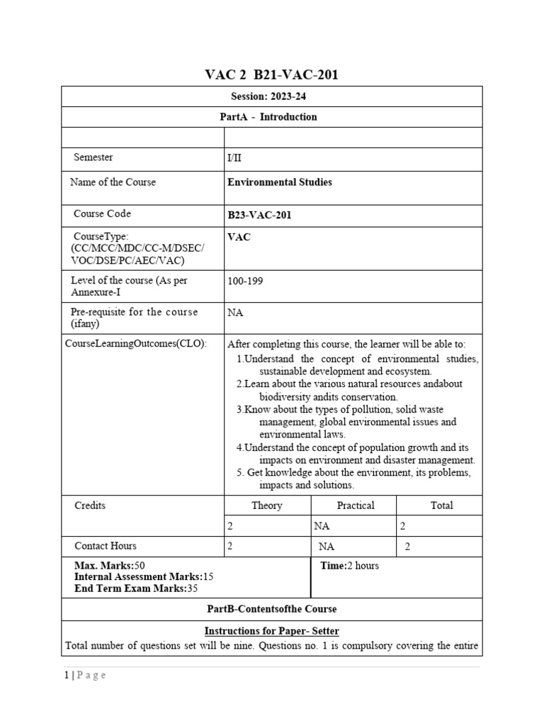 VAC 2 Environmental Studies 1 | PDF | Ecosystem | Conservation Biology