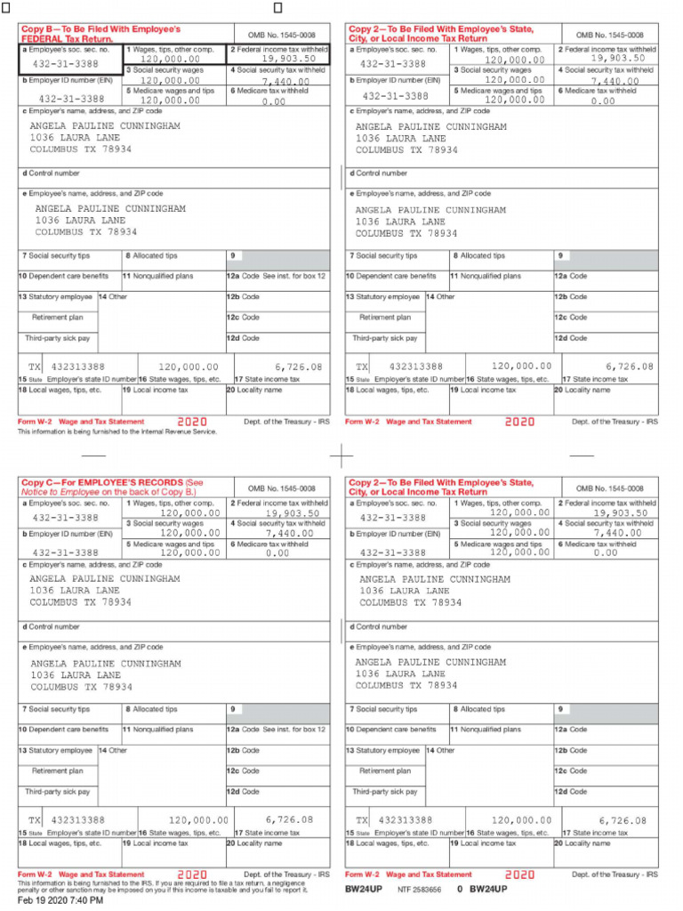Angela Pauline Cunningham W2 | PDF