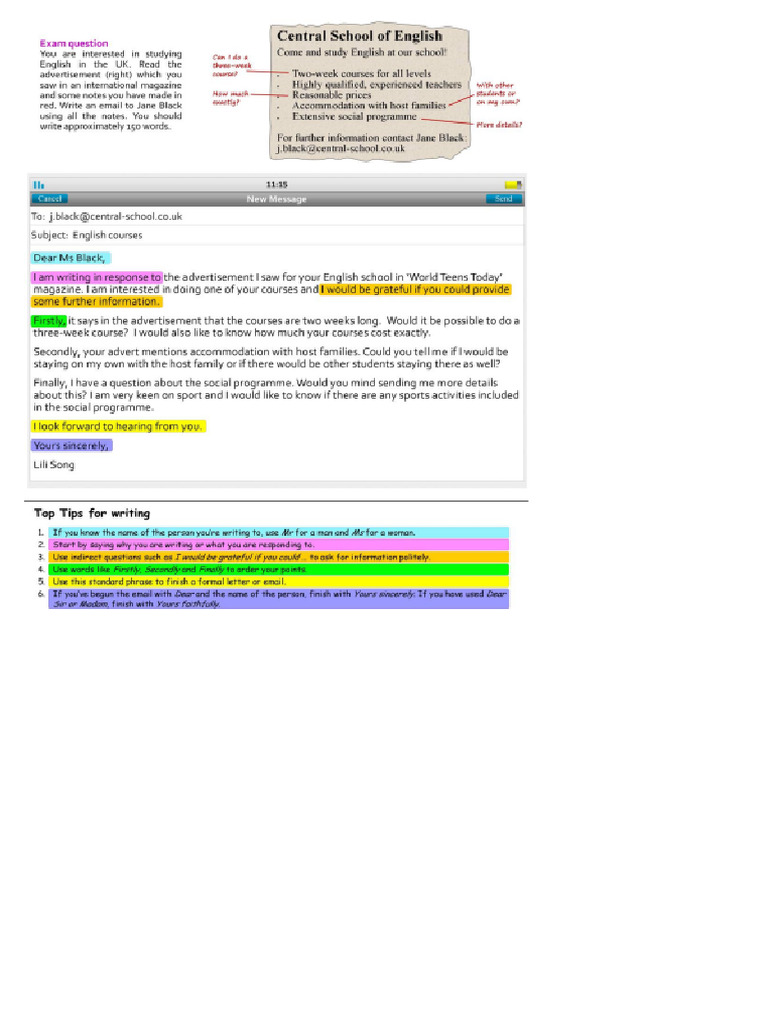 Formal Email Writing Practice | PDF | Question | Linguistics