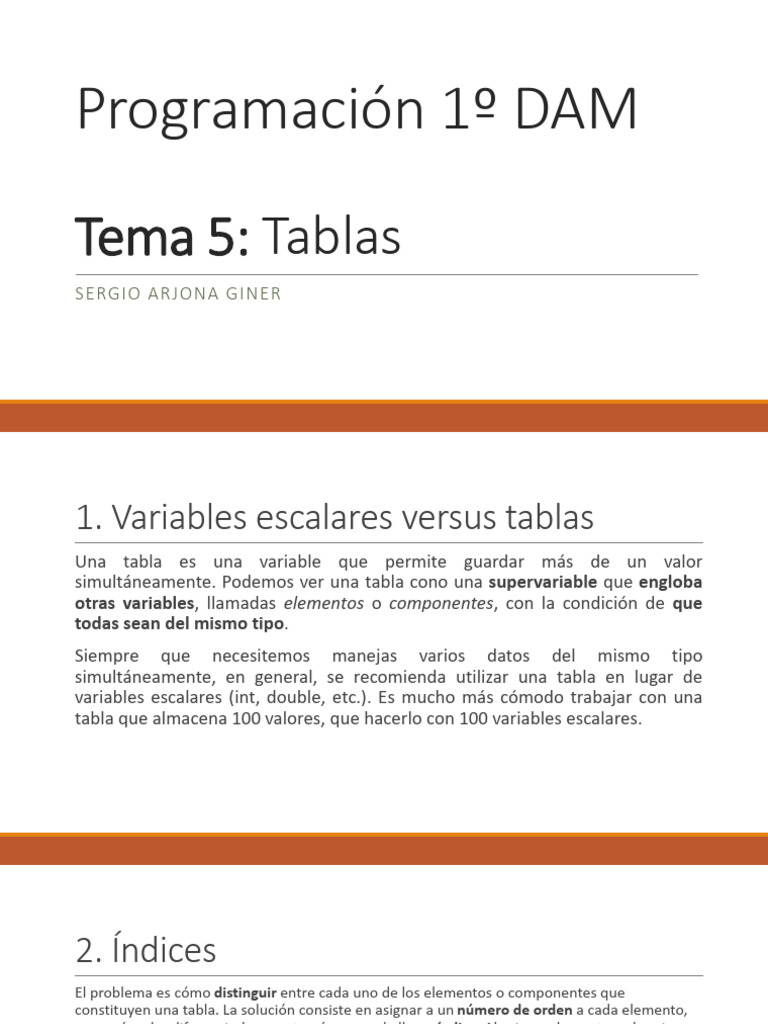Tema 5 - Tablas | PDF | Variable (informática) | Java (lenguaje de programación)