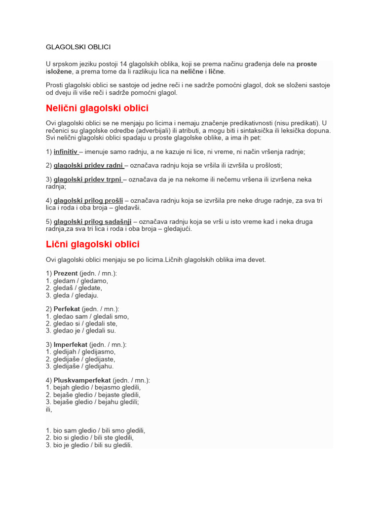 Glagolski Oblici | PDF